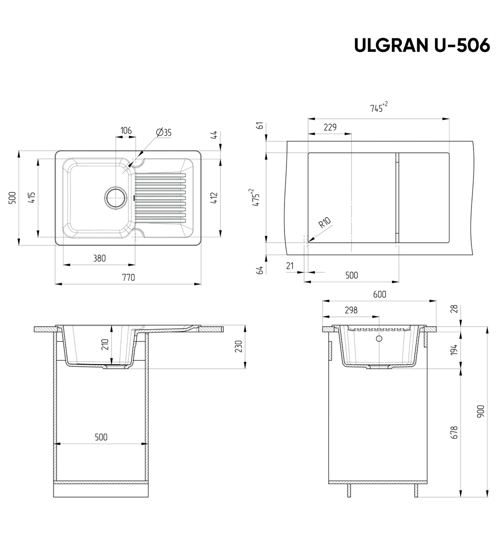Мойка кухонная Ulgran Classic 50 U-506-310 серый купить в интернет-магазине VodoParad
